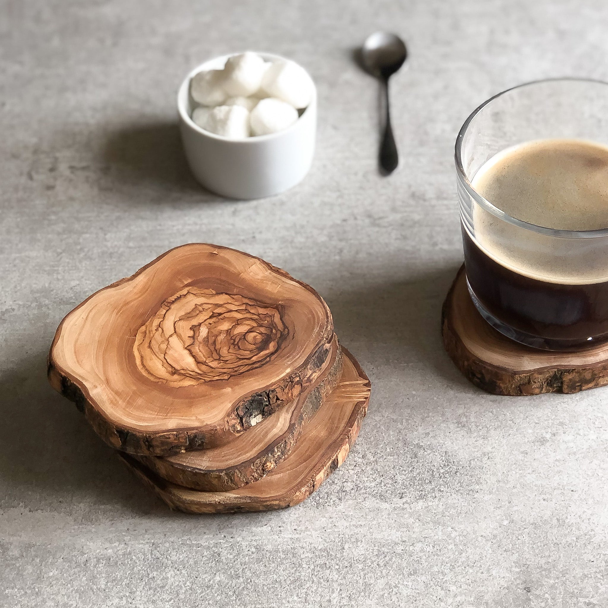 Set of Rustic Olive Wood Coasters | Handcrafted and Sustainable ...