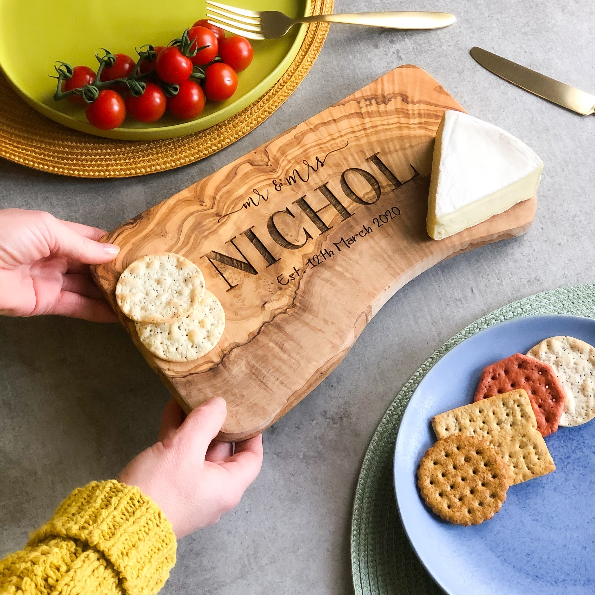 Personalized Olive Wood Cheese Board - Engraved with Your Words ...